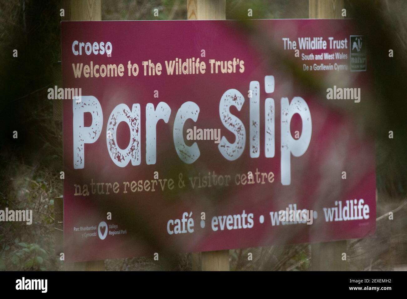 A sign for the Parc Slip Nature Reserve on the 4th March 2021. Credit ...