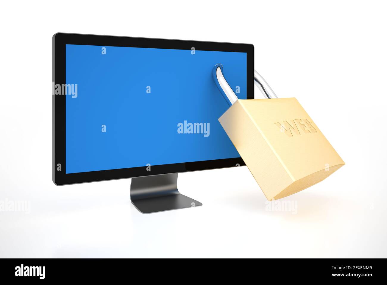 LCD Monitor with Padlock on White Background Stock Photo - Alamy