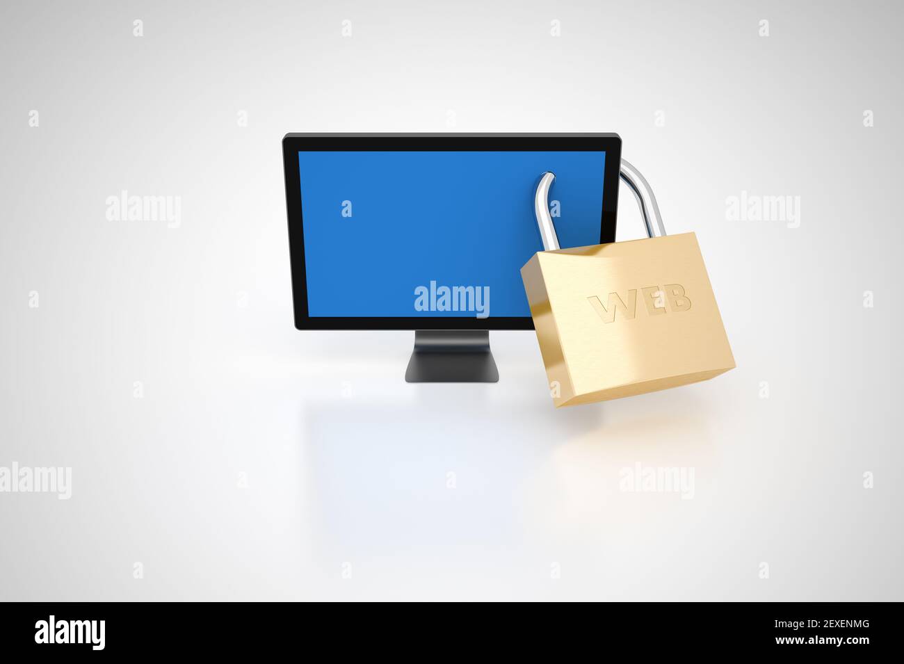 LCD Monitor with Padlock on White Background Stock Photo - Alamy