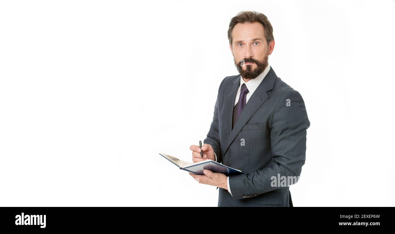 Businessman planning schedule hold notepad. Time management and ...