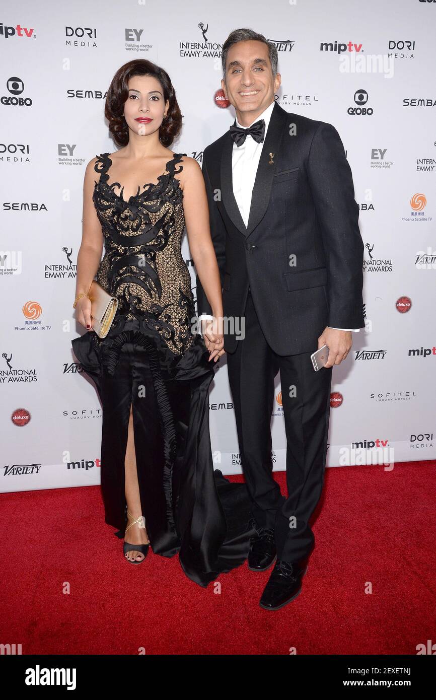 Host Bassem Youssef (R) and Hala Youssef attend the 43rd International ...