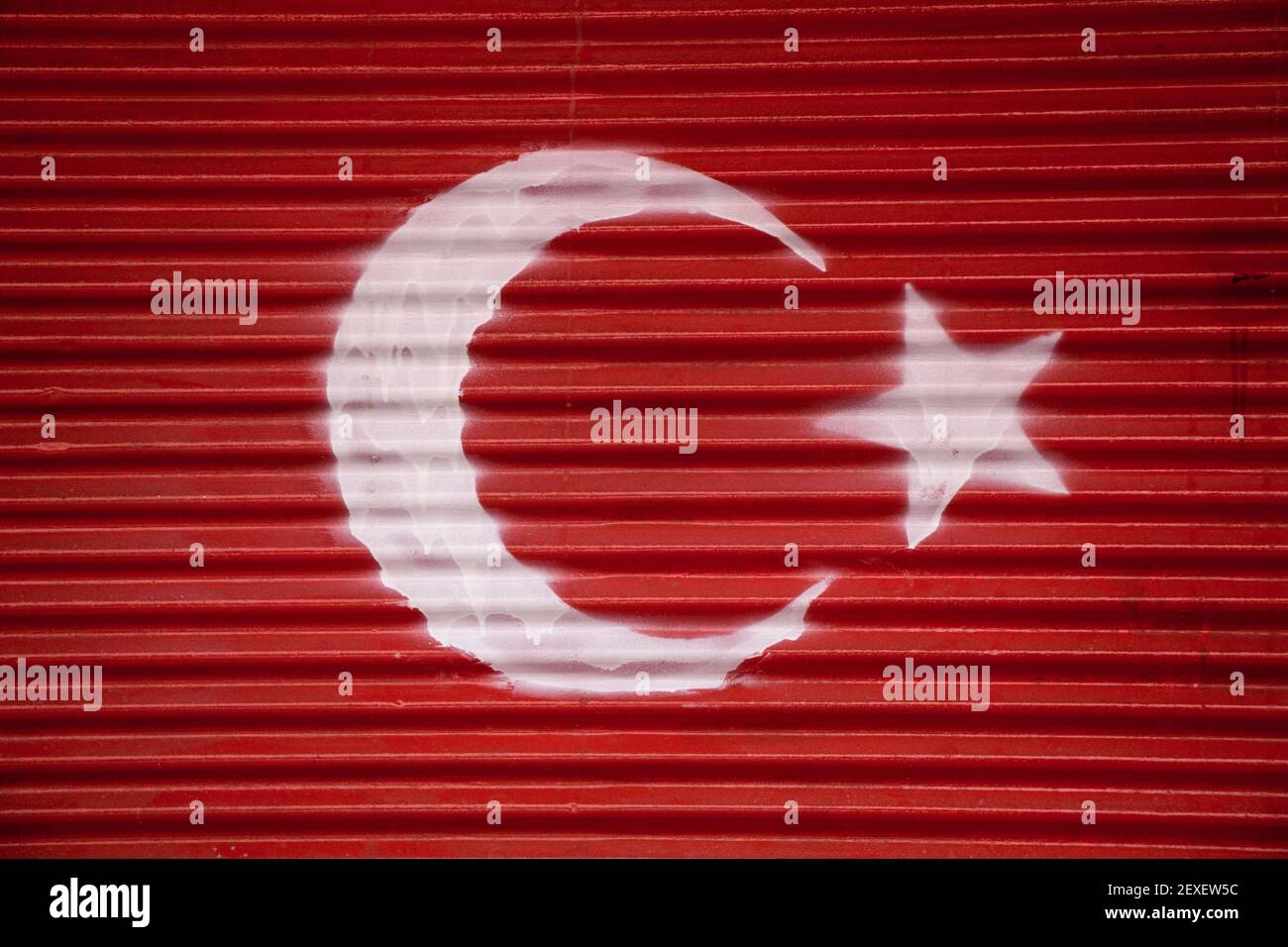 Turkish national flag painted on metal background in the street Stock ...