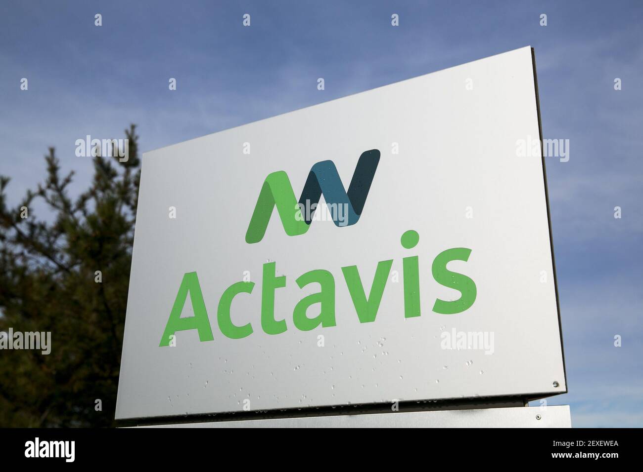 A logo sign outside of a facility occupied by Actavis in Dover, New Jersey on November 22, 2015 ...