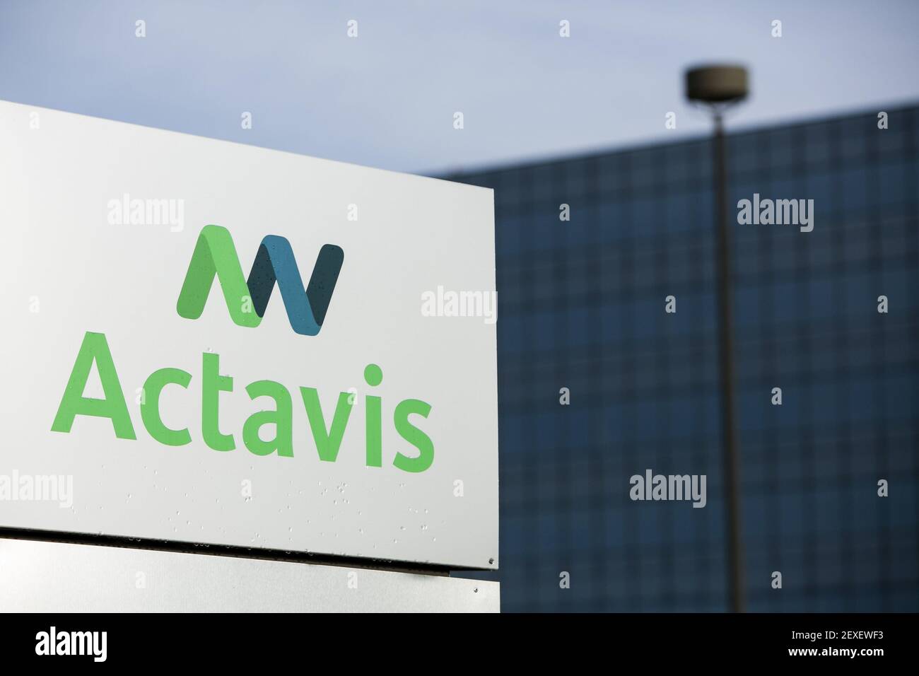 A logo sign outside of a facility occupied by Actavis in Dover, New Jersey on November 22, 2015 ...