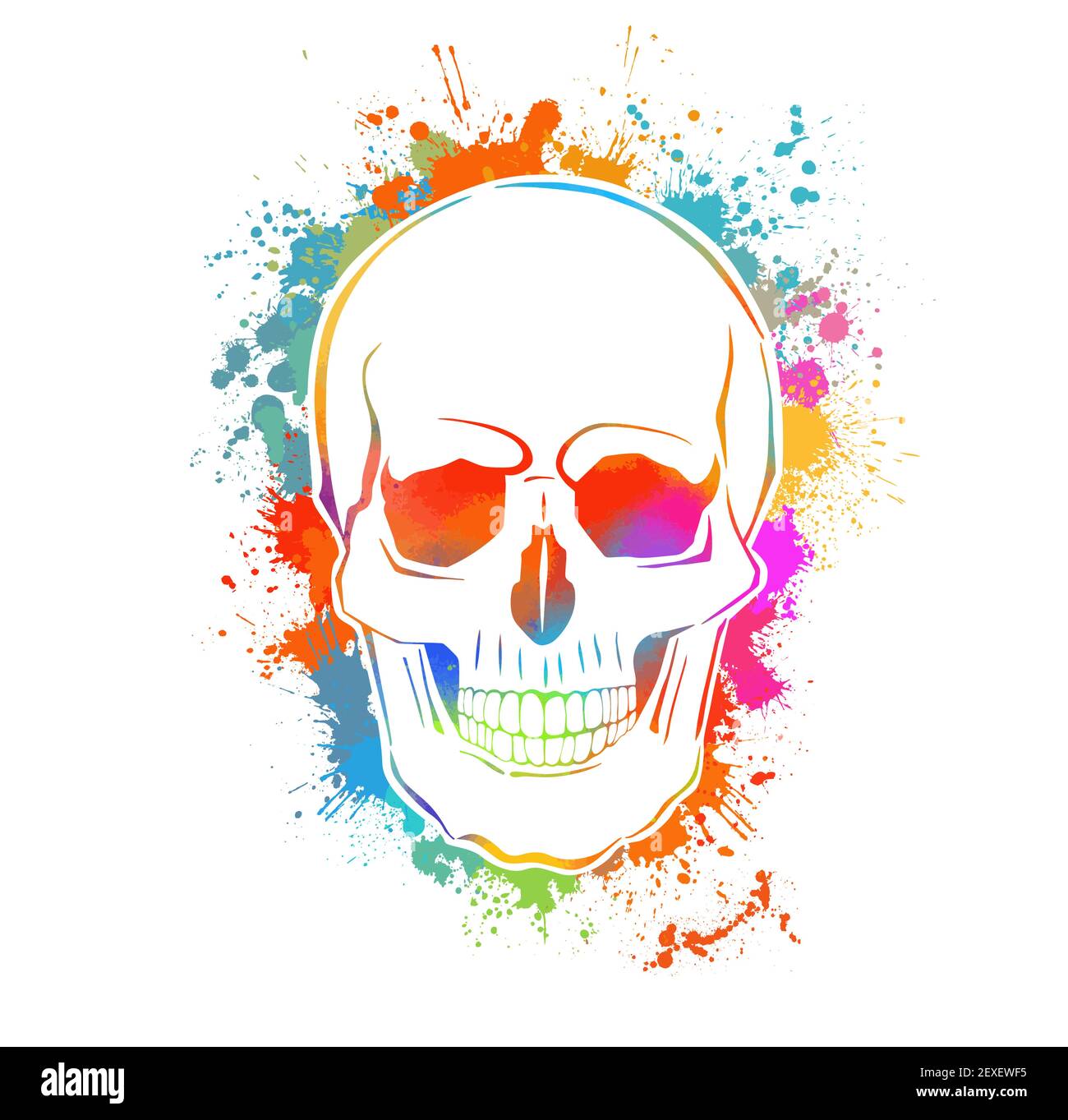 Multi-colored skull. Mixed media. T-shirt print. Vector illustration ...