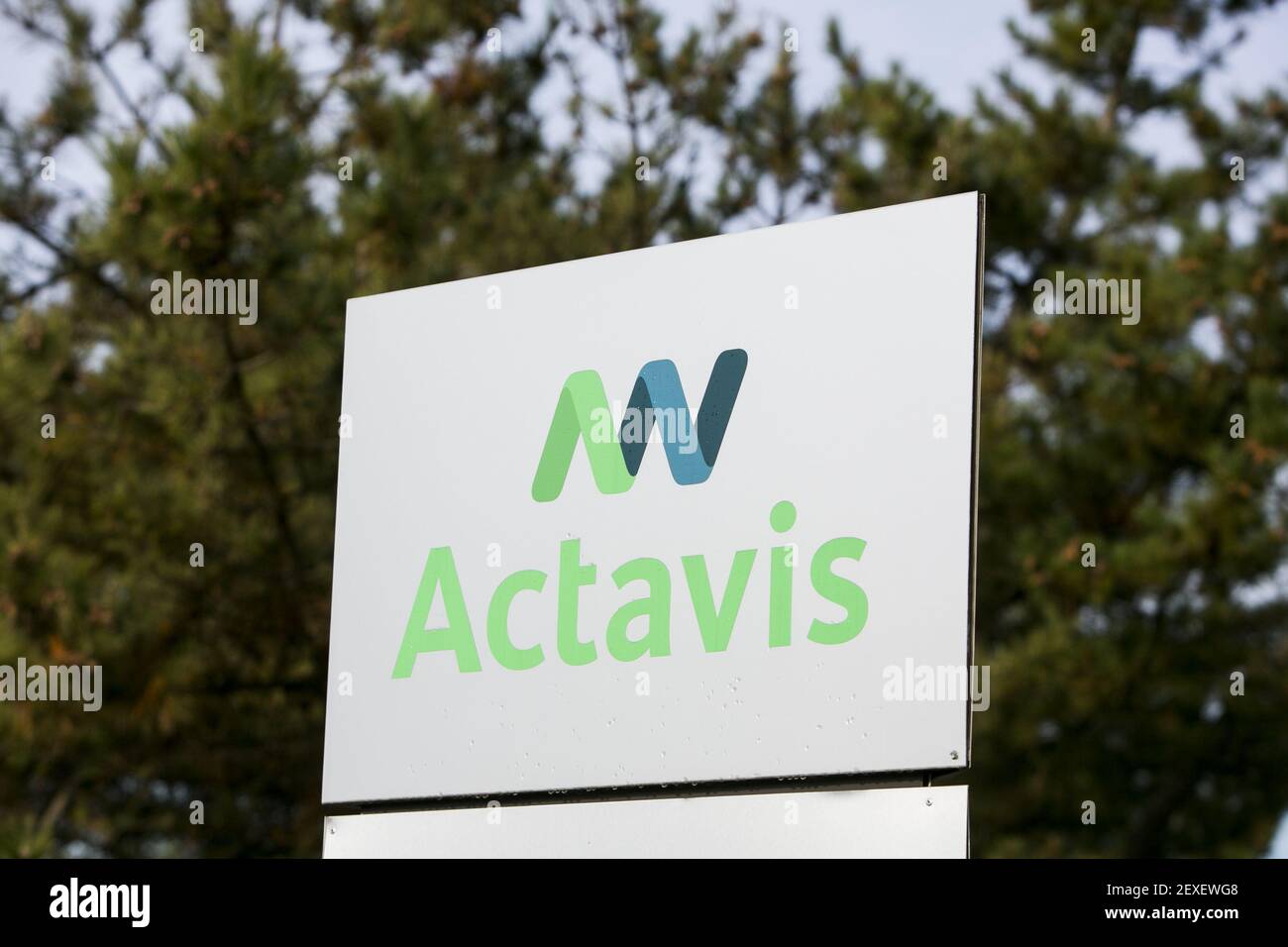 A logo sign outside of a facility occupied by Actavis in Dover, New Jersey on November 22, 2015 ...