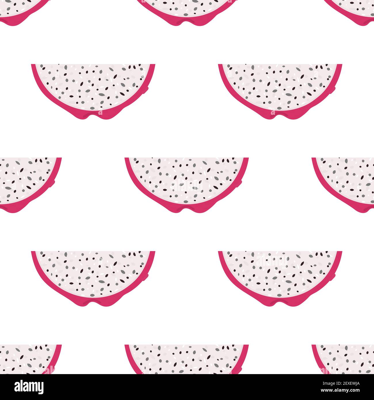 Seamless pattern with fresh cut slice red pitaya fruits isolated on ...