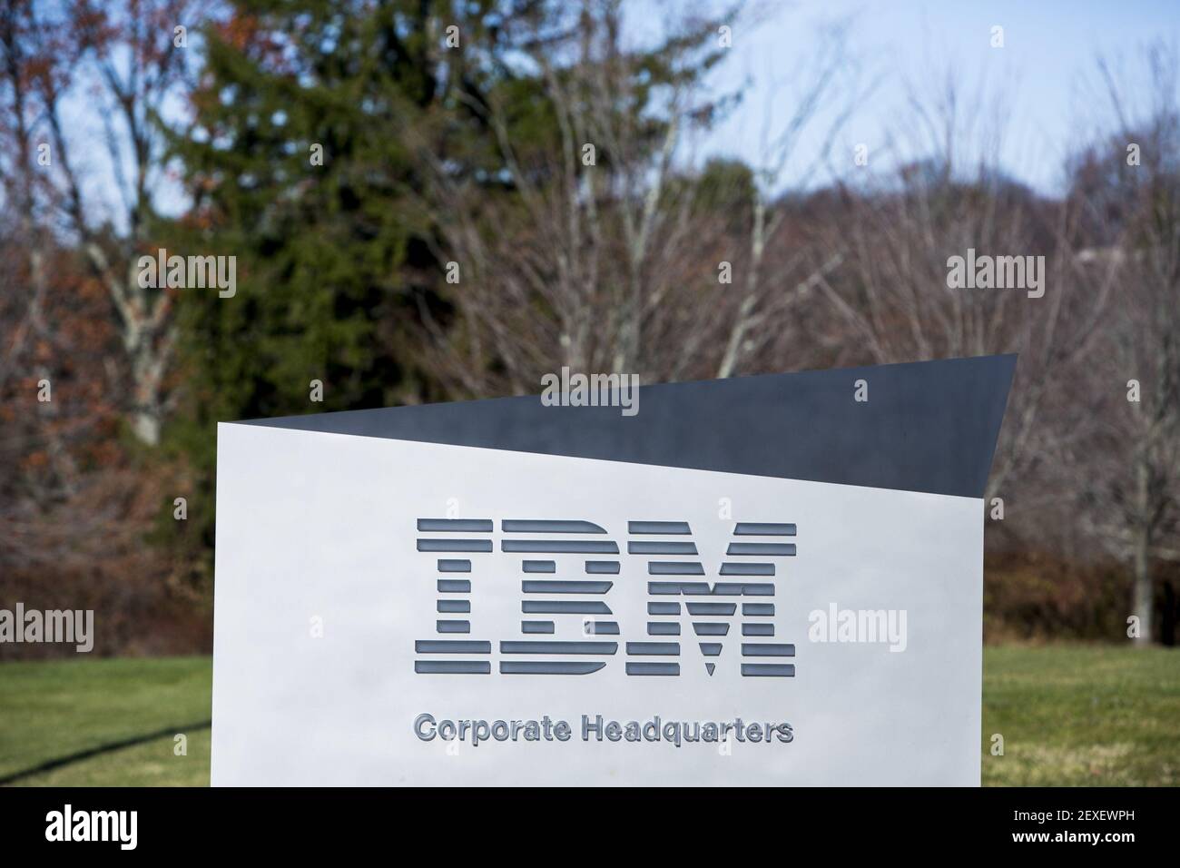 A logo sign outside of the headquarters of IBM in Armonk, New York on ...