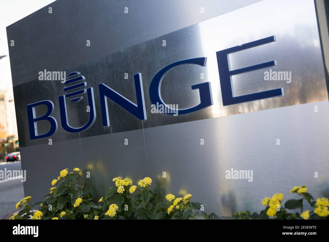 A logo sign outside of the headquarters of Bunge Limited in White ...