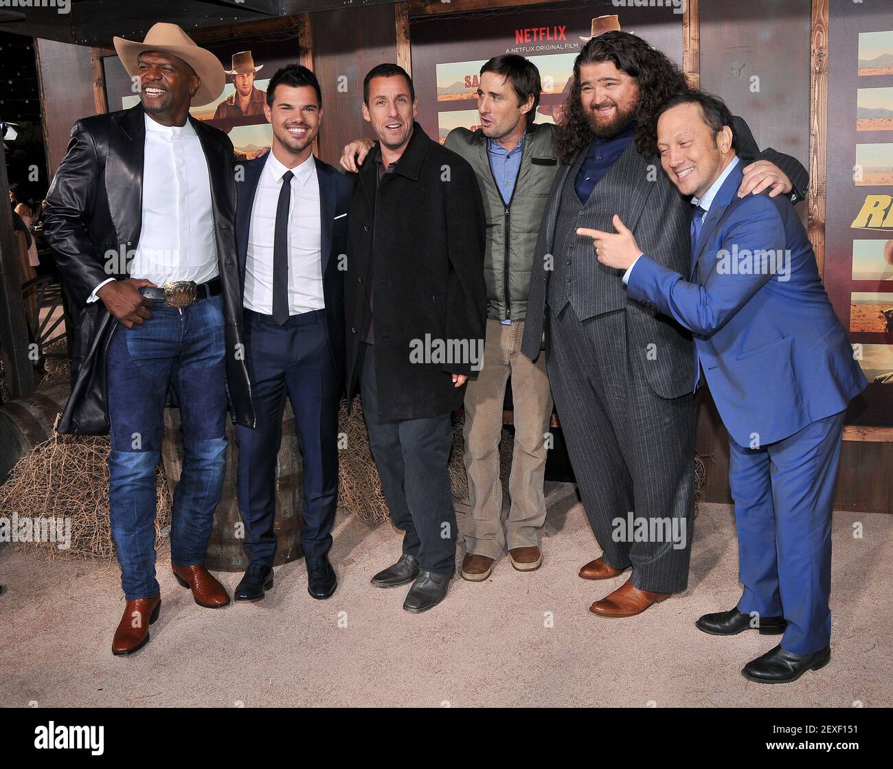 (L-R) "The Ridiculous 6" Cast - Terry Crews, Taylor Lautner, Adam ...
