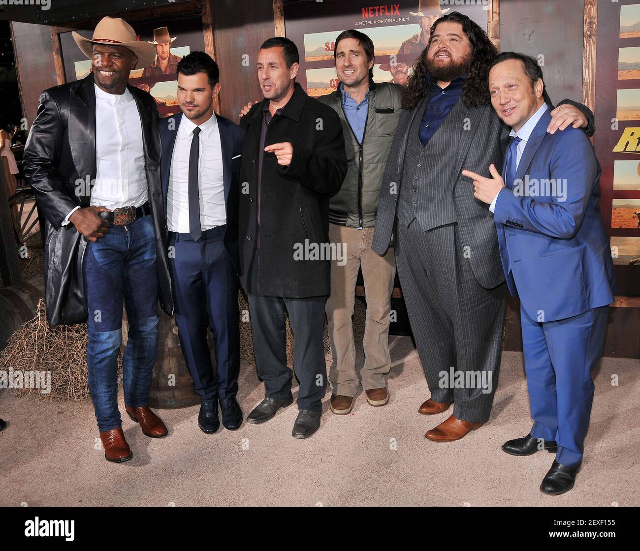 (L-R) "The Ridiculous 6" Cast - Terry Crews, Taylor Lautner, Adam ...