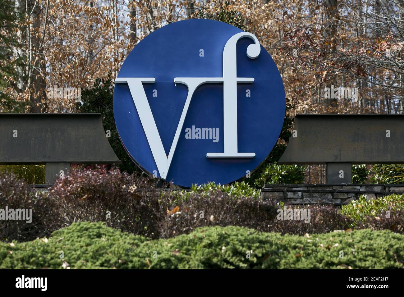 A logo sign outside of the headquarters of the VF Corporation in ...
