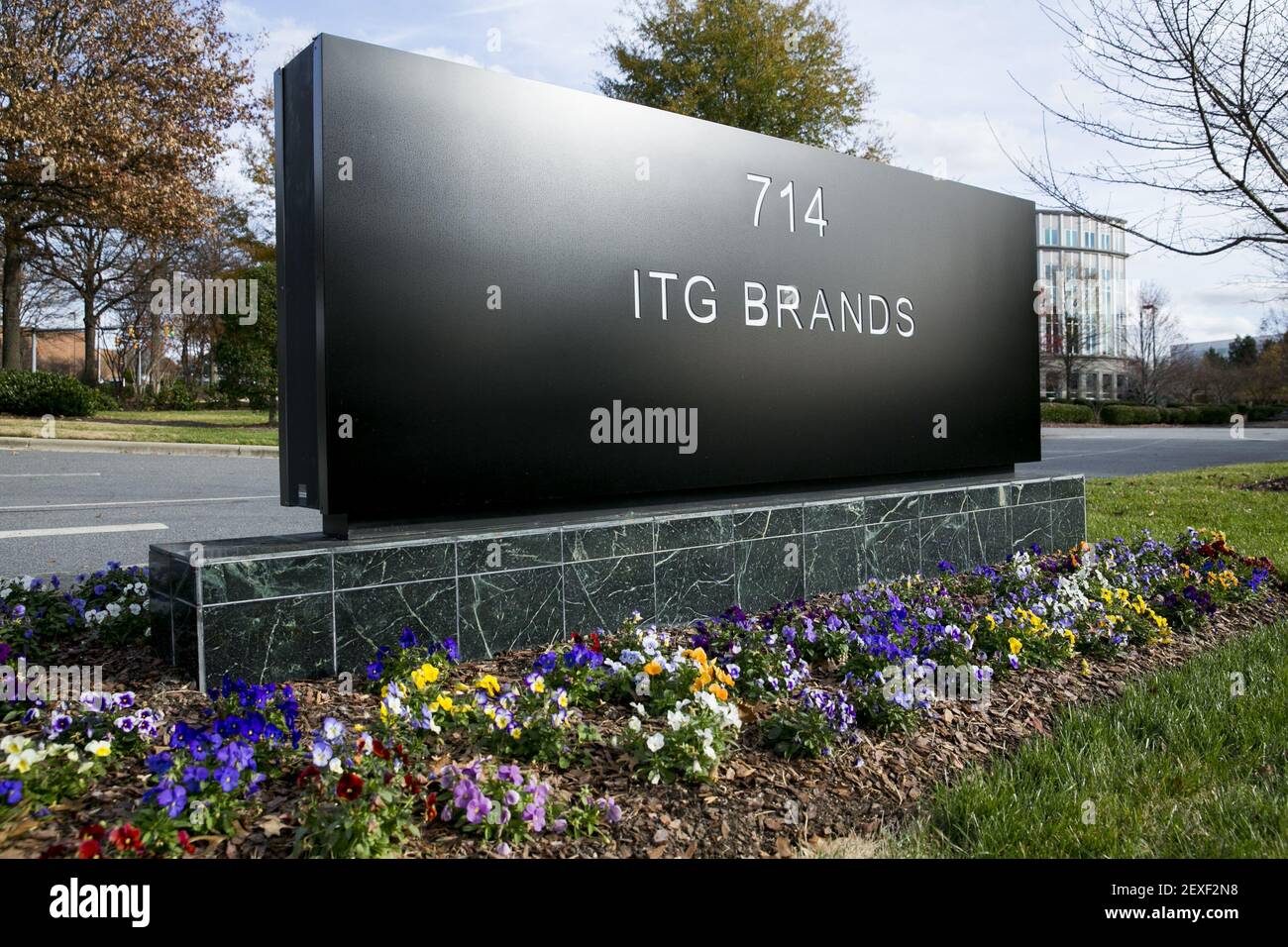 A logo sign outside of the headquarters of the ITG Brands in Greensboro ...