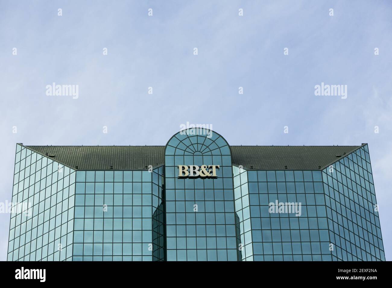 A logo sign outside of the headquarters of BB&T Bank in Winston-Salem ...