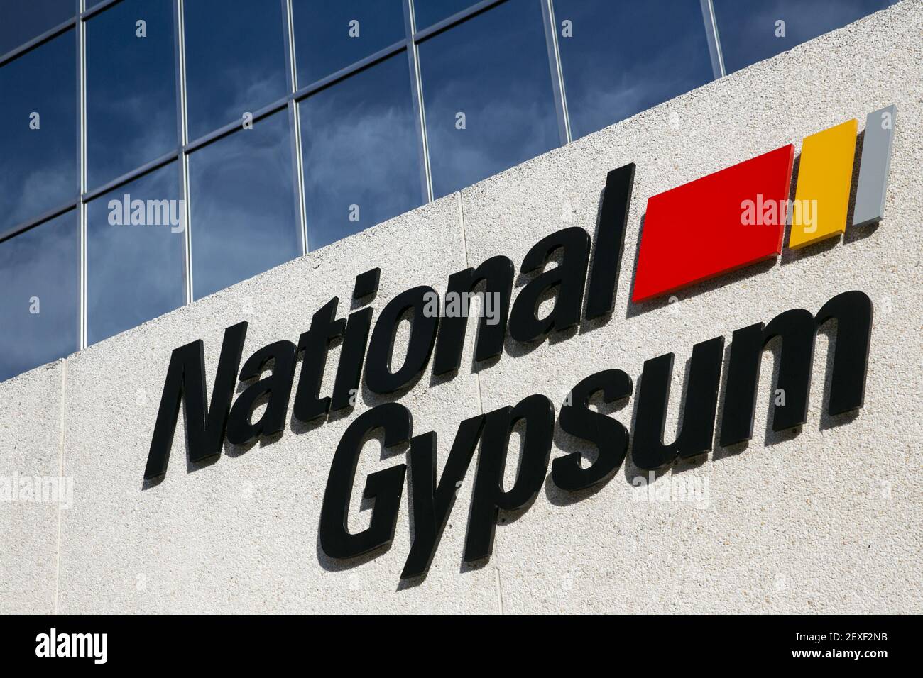 A logo sign outside of the headquarters of the National Gypsum Company in Charlotte, North ...