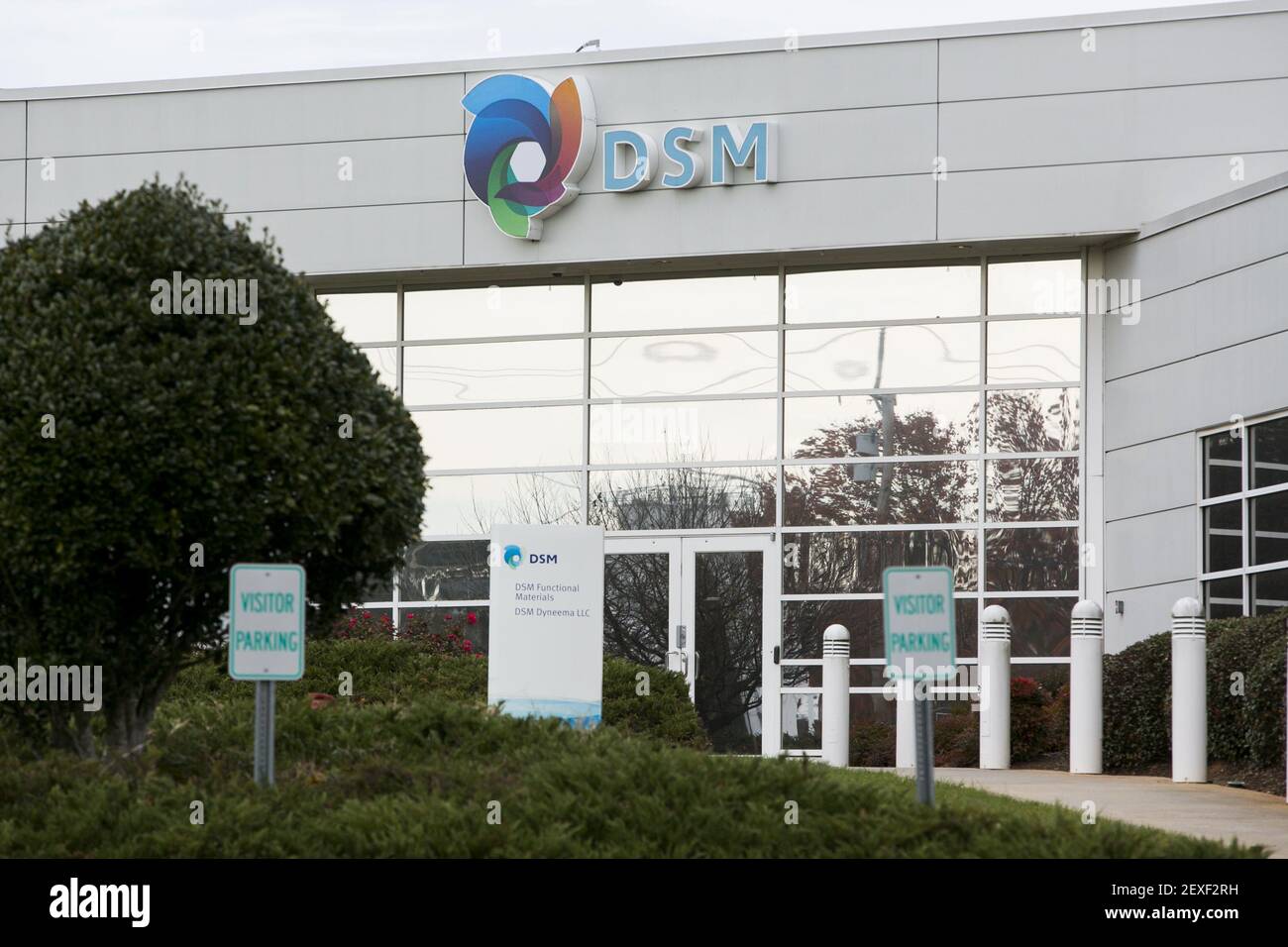 A logo sign outside a facility occupied by Royal DSM in Stanley, North ...
