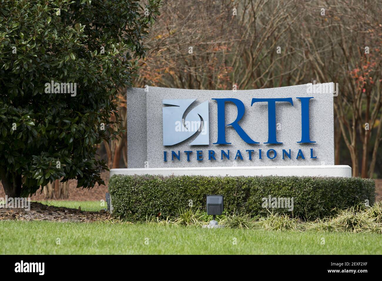 A logo sign outside of the headquarters of RTI International in ...