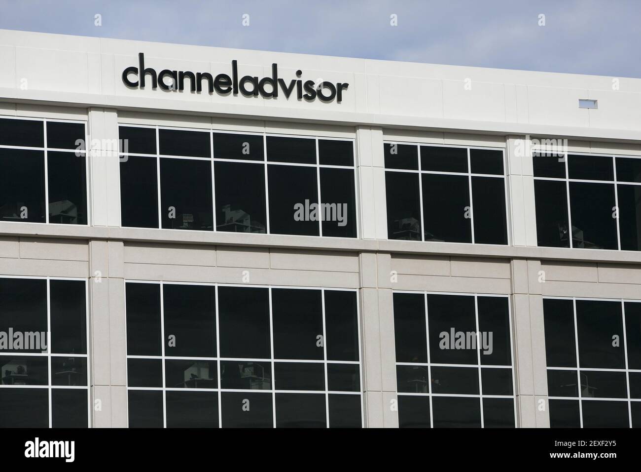 A logo sign outside of the headquarters of ChannelAdvisor in ...