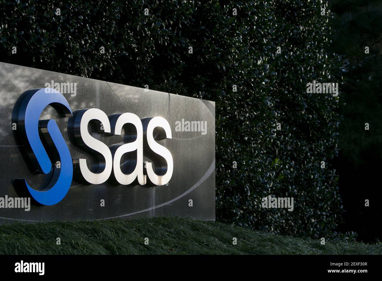 A logo sign outside of the headquarters of SAS Institute Inc., in Cary ...
