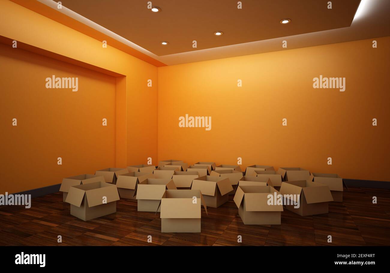Empty Boxes in the Room Stock Photo - Alamy