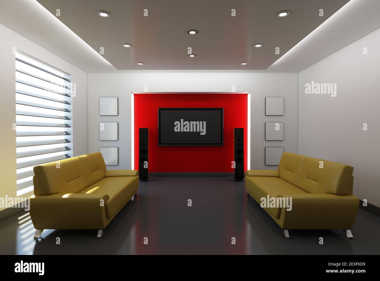Modern Interior with Red Background Stock Photo - Alamy