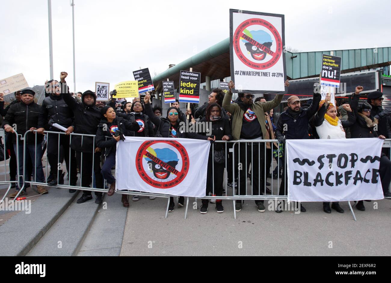 Anti-Black Peter demonstrators during googdbye to Santa Claus and his ...