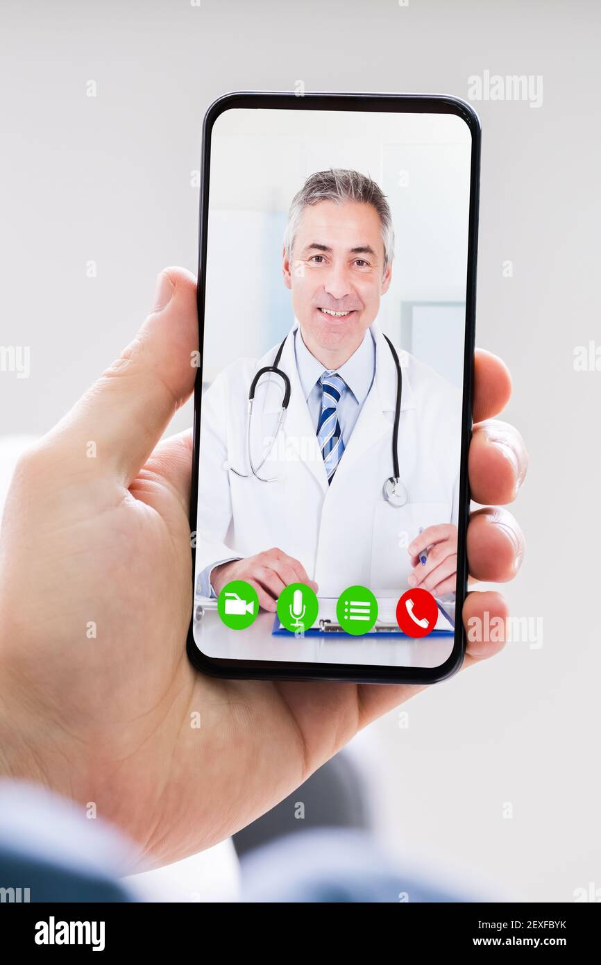 Telemedicine Video Call To Doctor On Smartphone Stock Photo - Alamy