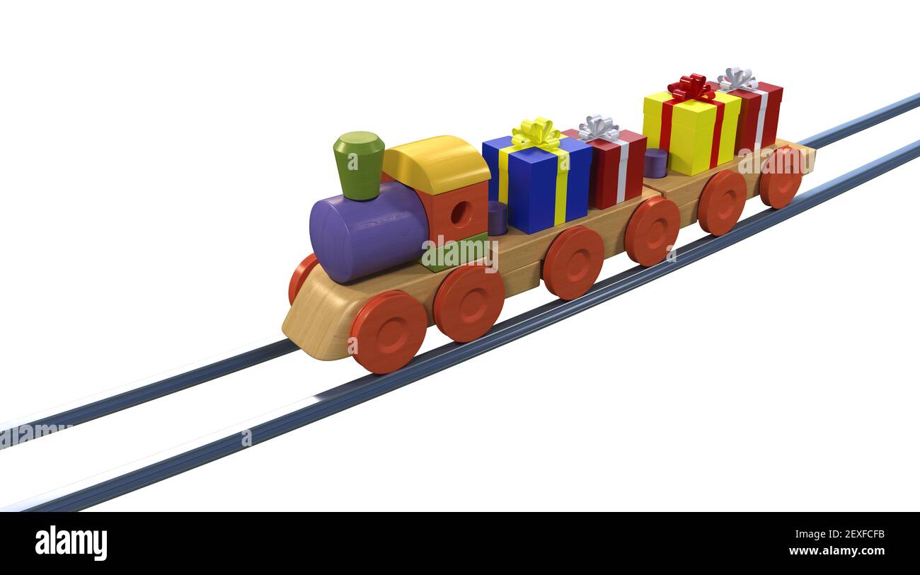 Toy Train with Gift Box Stock Photo - Alamy