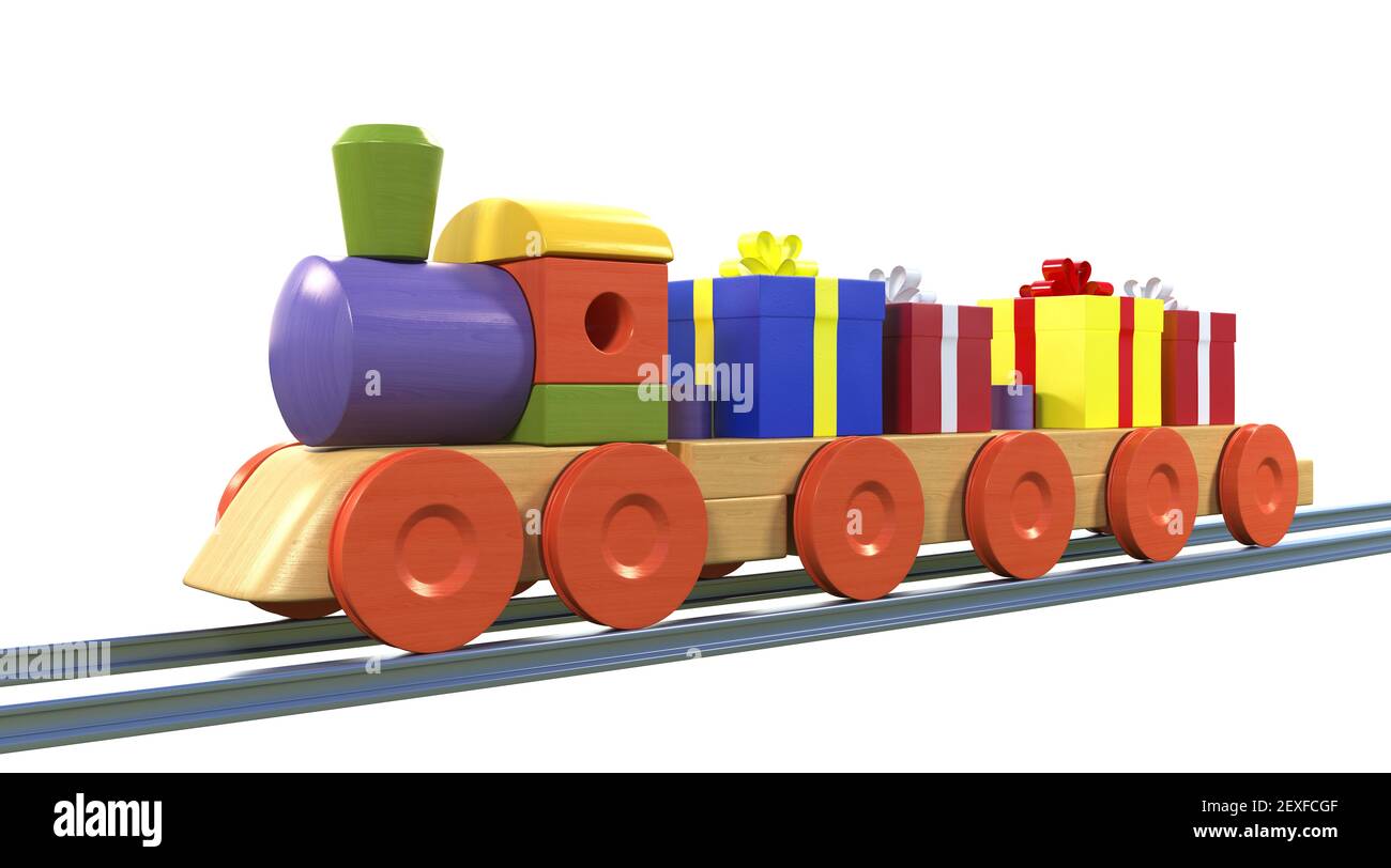 Toy Train with Gift Box Stock Photo - Alamy