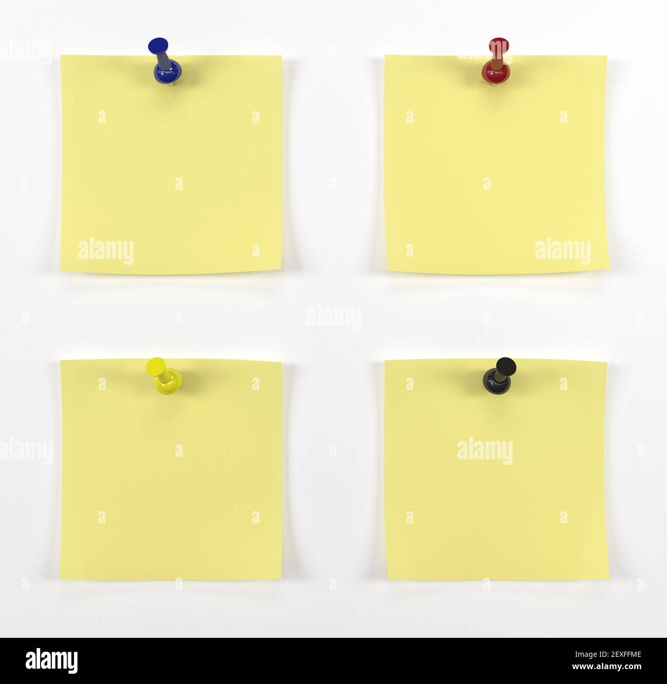 Four post it with push pins Stock Photo - Alamy