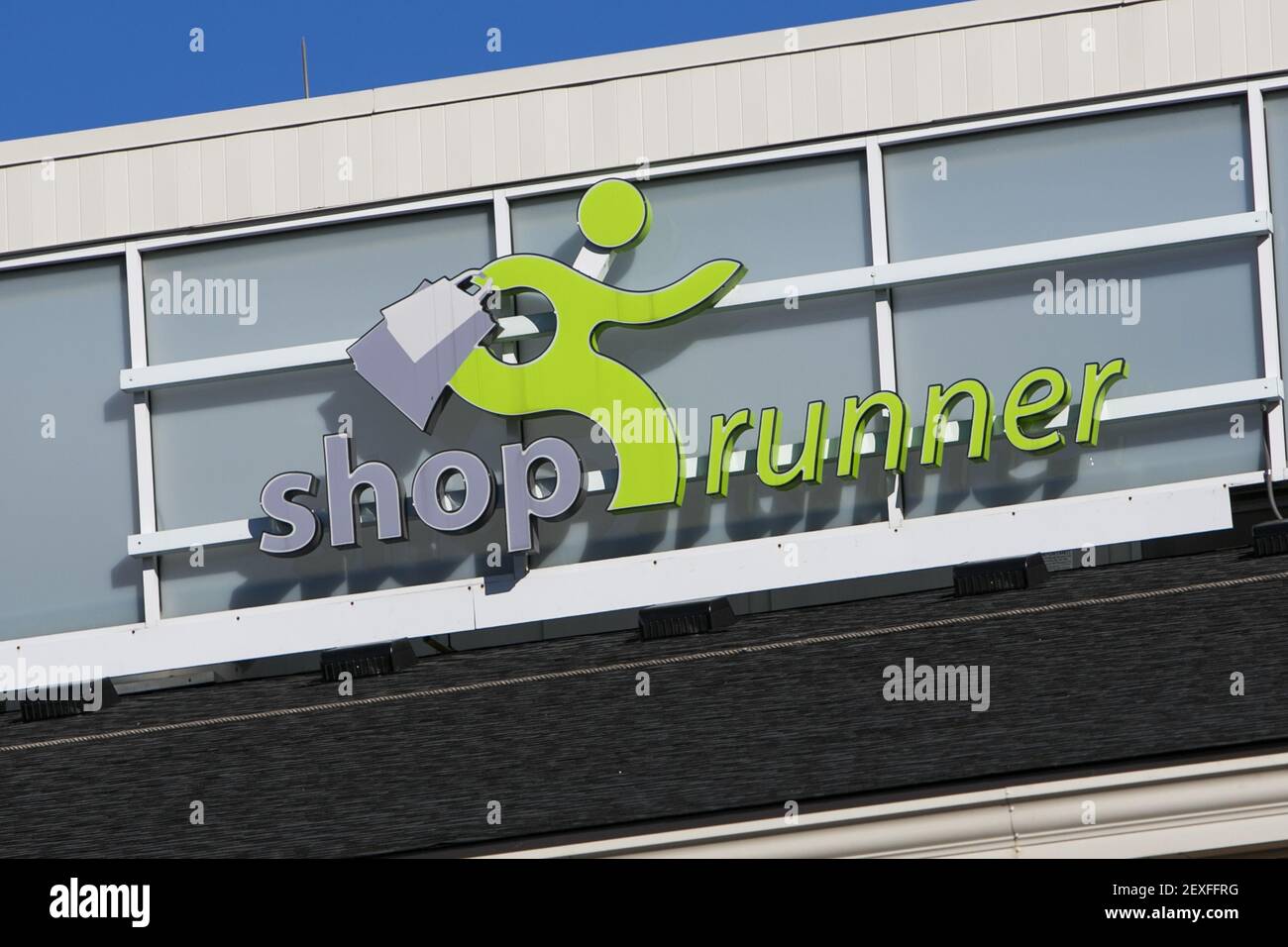 A logo sign outside of the headquarters of Kynetic, the parent company of Fanatics, Shoprunner ...