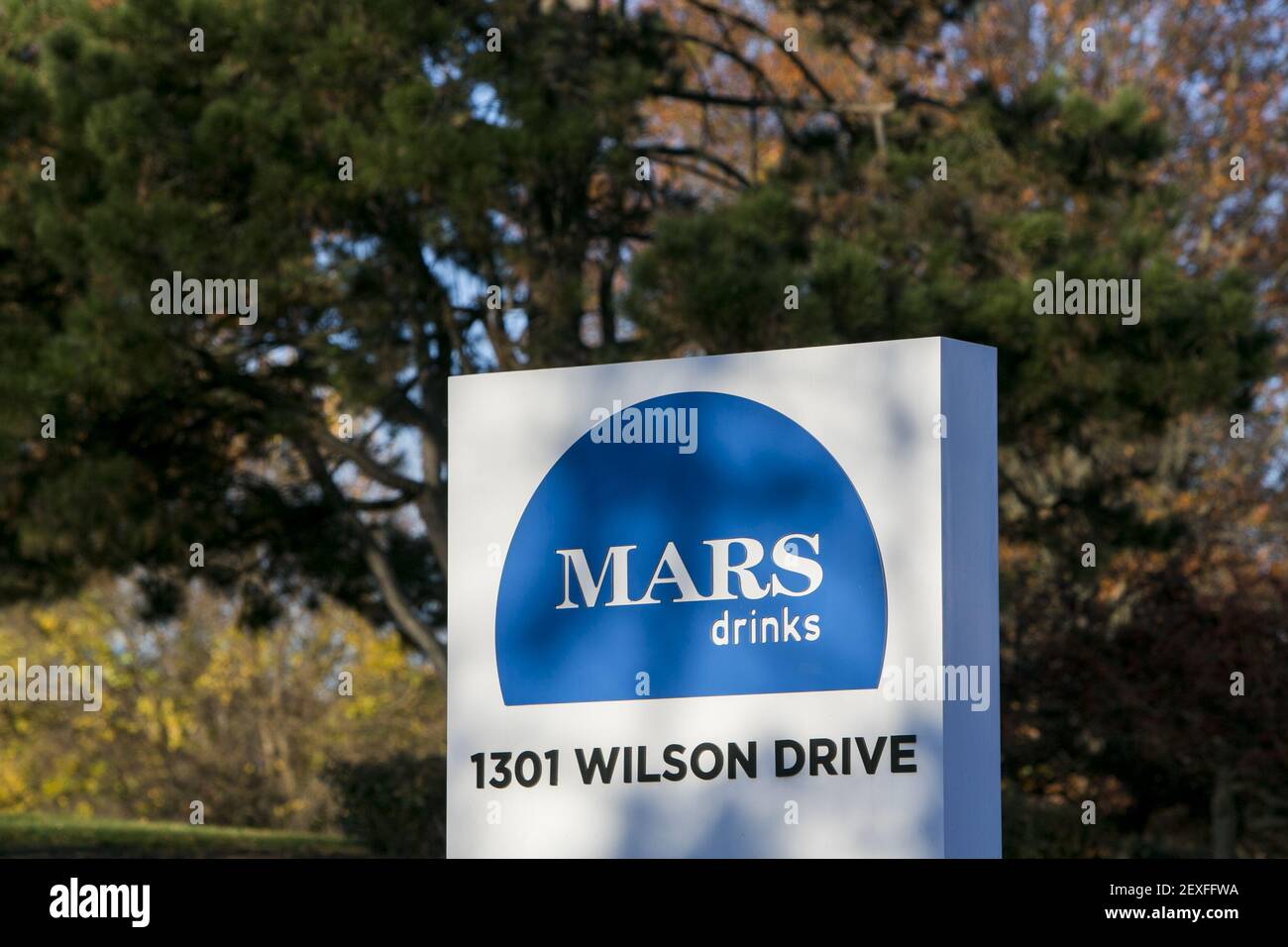 A logo sign outside of a facility occupied by Mars Drinks in West ...