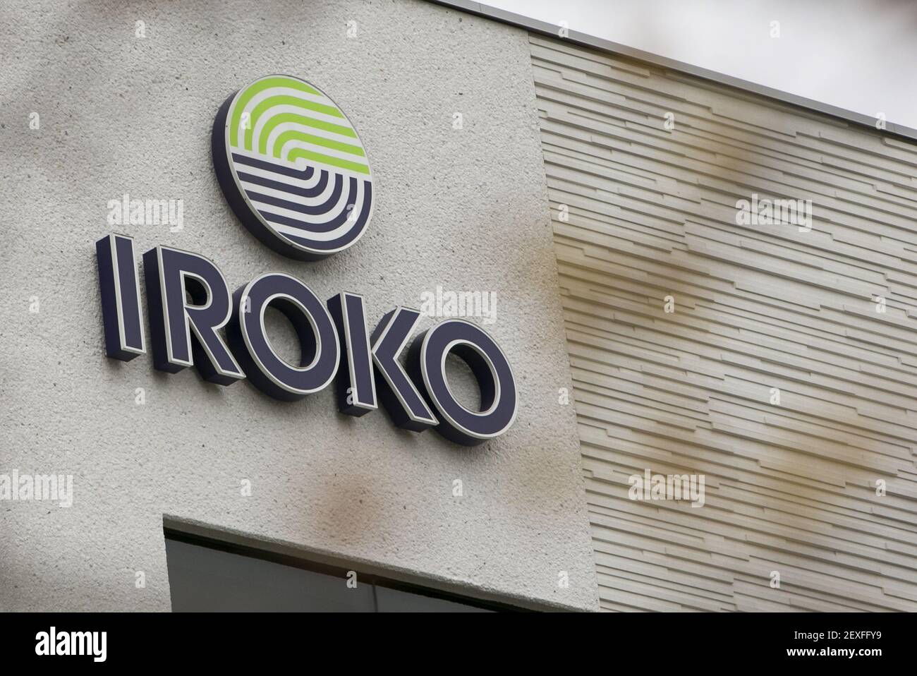 A logo sign outside of the headquarters of Iroko Pharmaceuticals, LLC ...