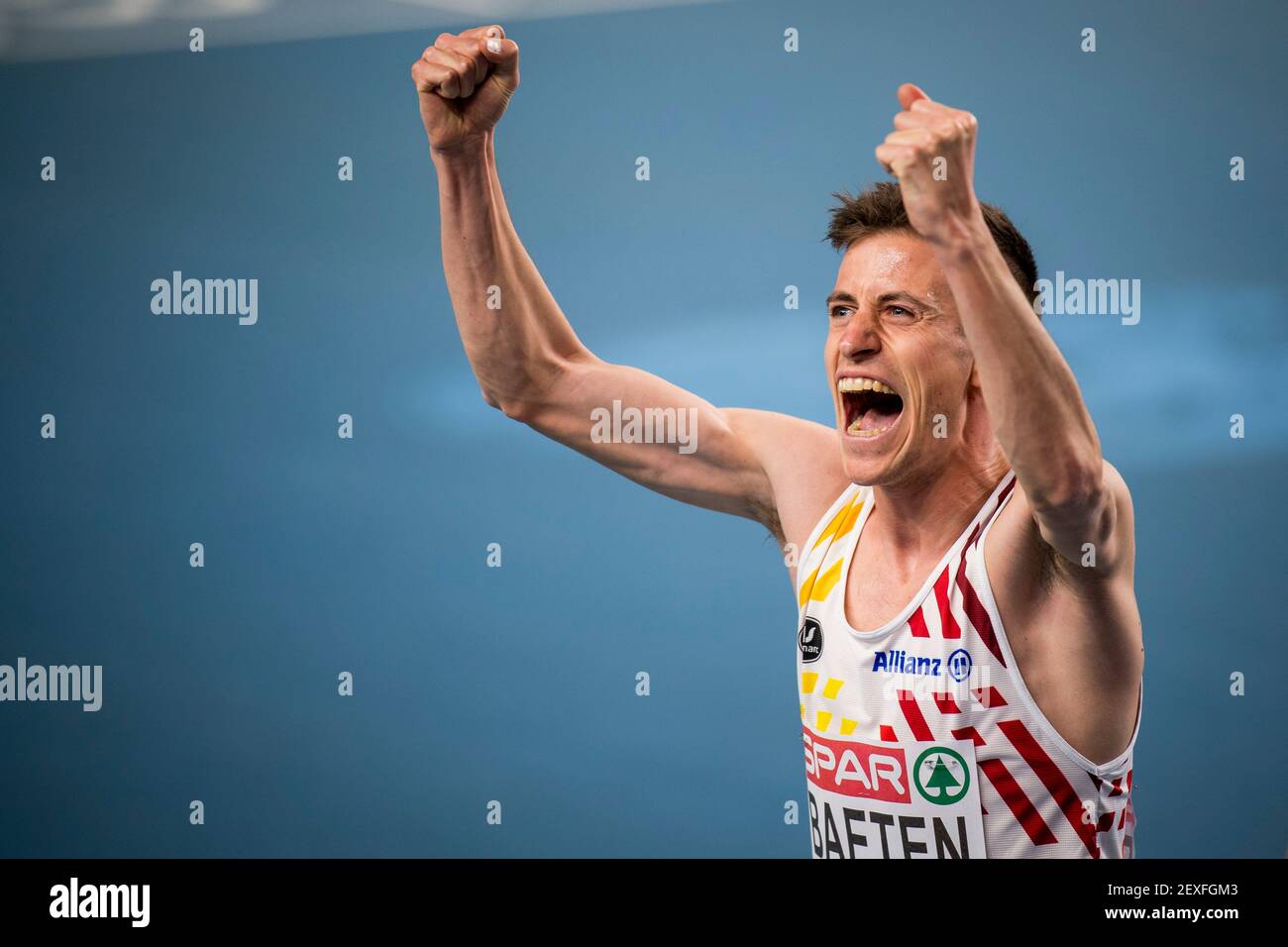 Stijn Baeten celebrates after the heat of the first round of the men ...