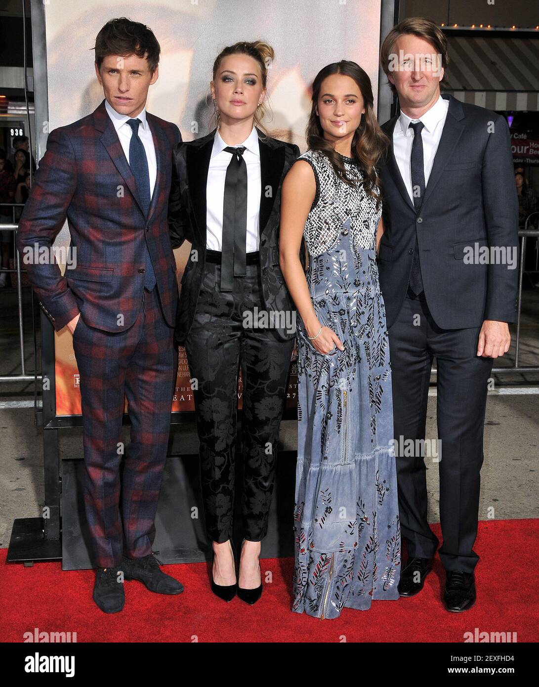 (L-R) Eddie Redmayne, Amber Heard, Alicia Vikander and Director Tom ...