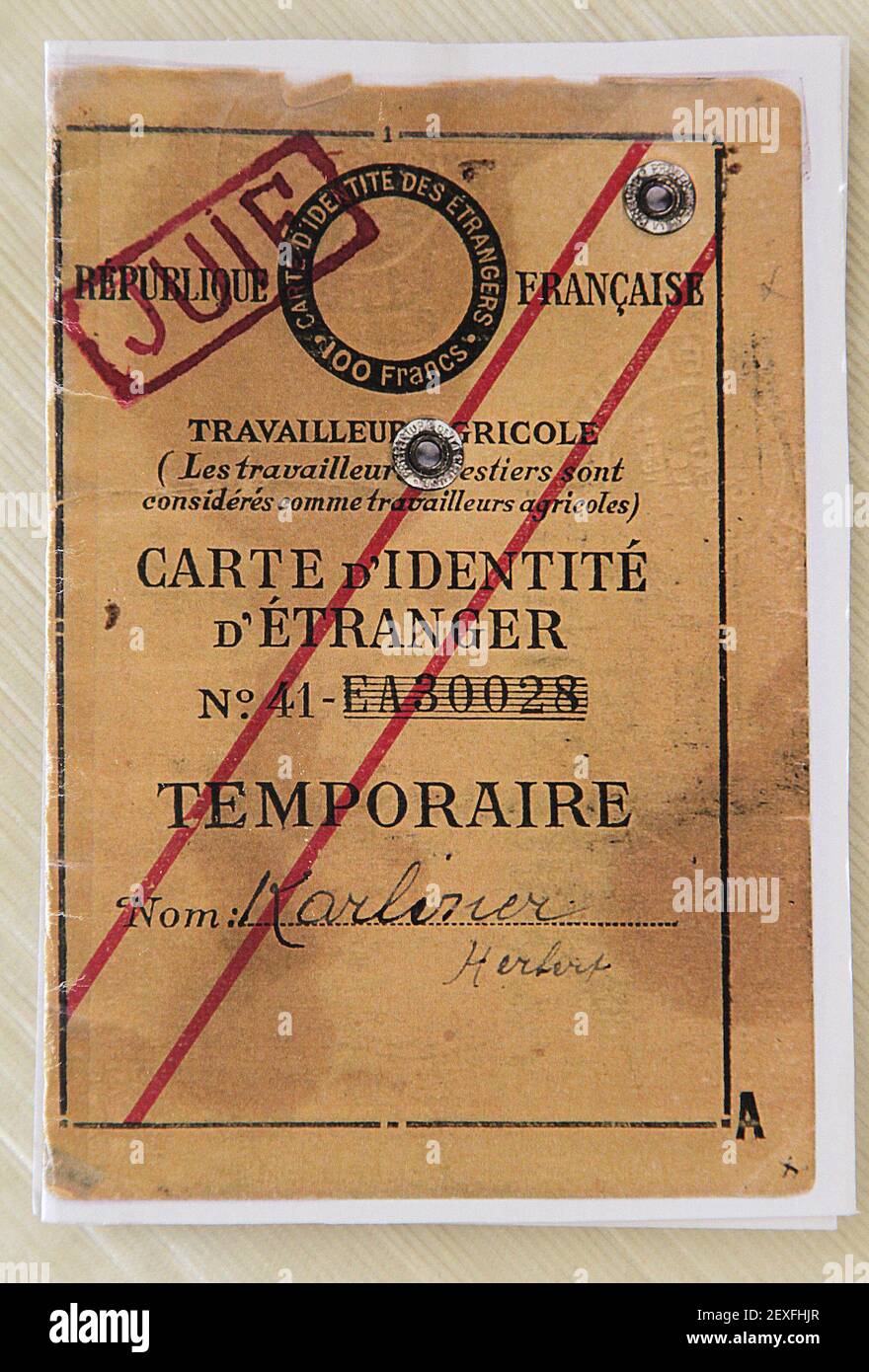 Displayed is the ID card that Karliner and other Jews were issued ...
