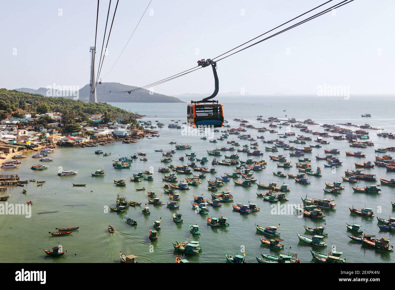 Cable car above the boats on the Phu Quoc island, Vietnam Stock Photo ...