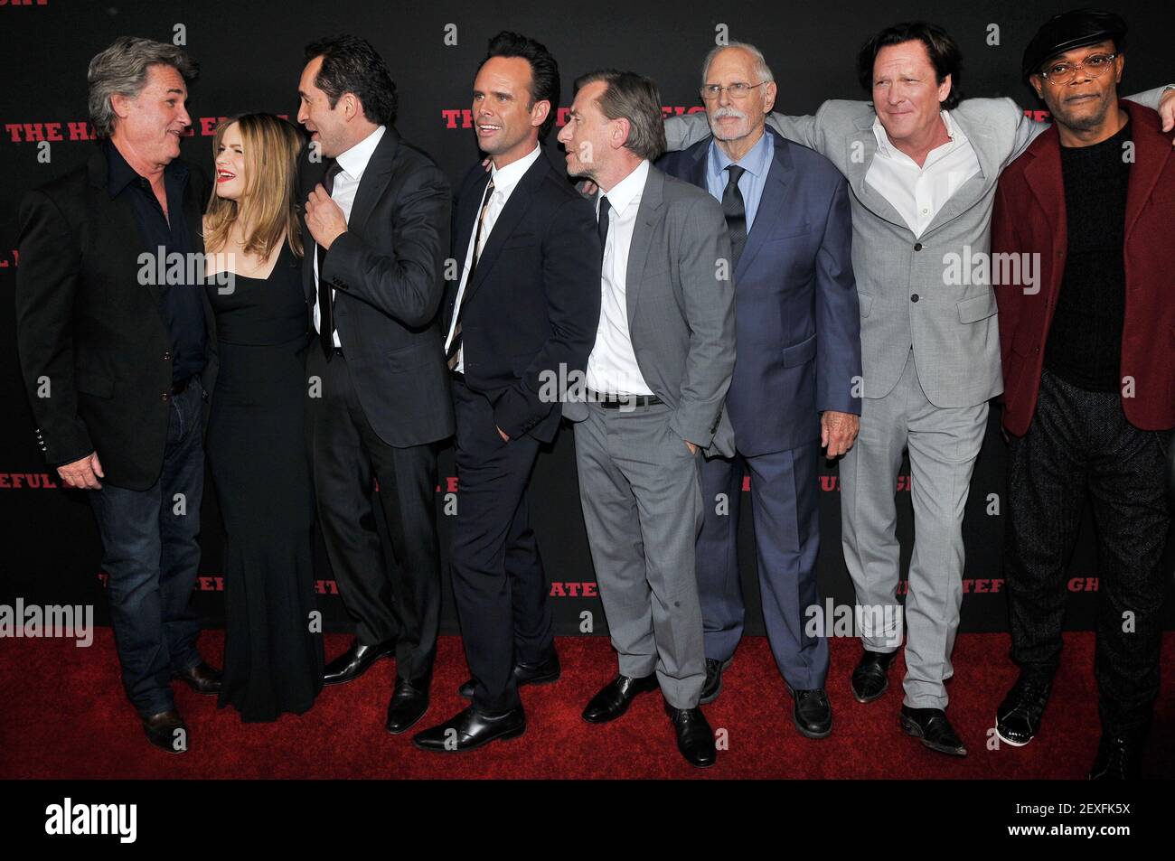 (L-R) "The Hateful Eight" Cast - Kurt Russell, Jennifer Jason Leigh ...