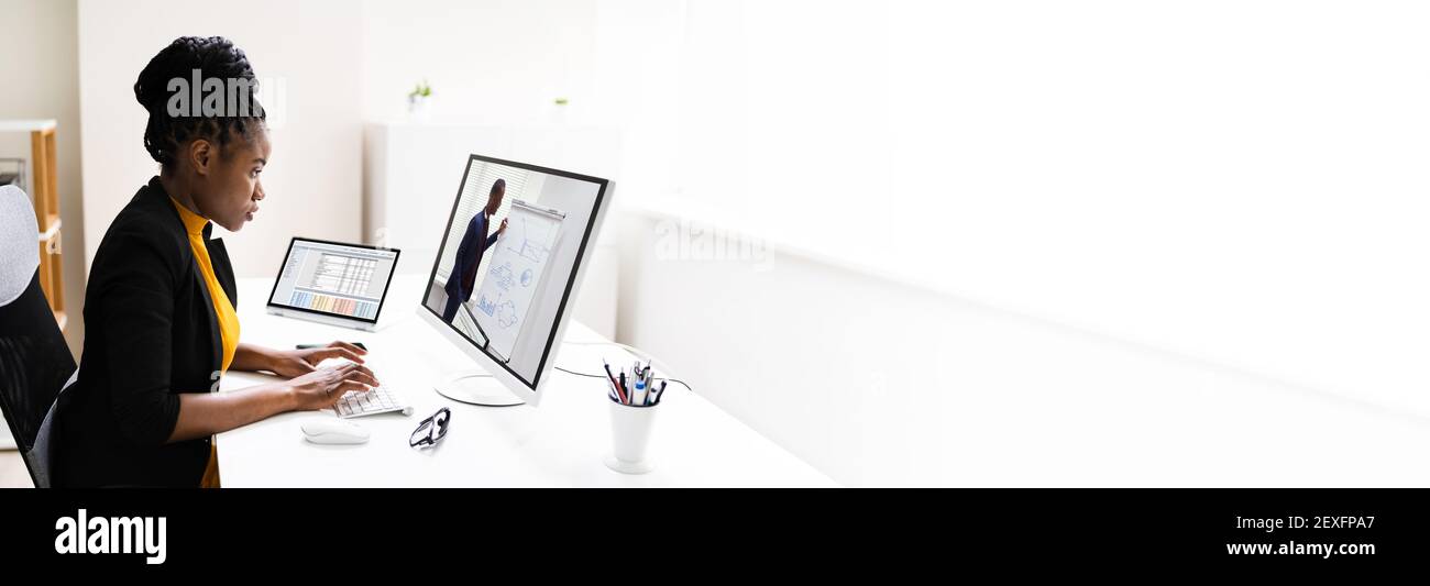 Online Virtual Video Conference Training On Desktop Computer Stock ...