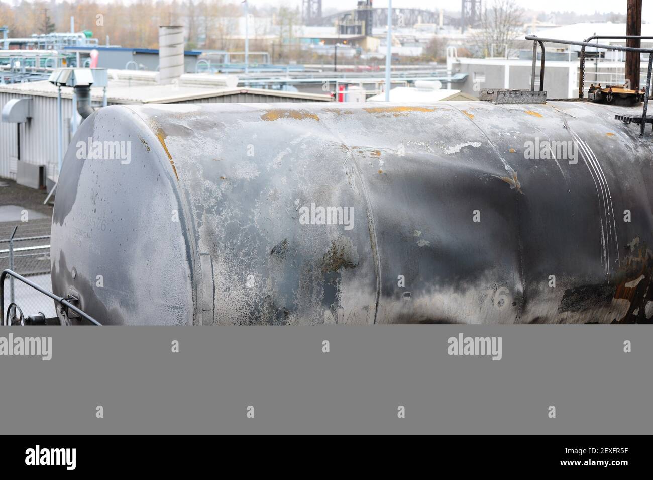 Damage to a rail tanker pictured in Northwest, Portland, Ore., on ...