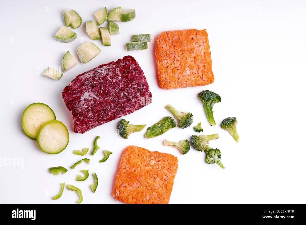 Handmade frozen semi-finished vegetable preparation. Chopped vegetables ...