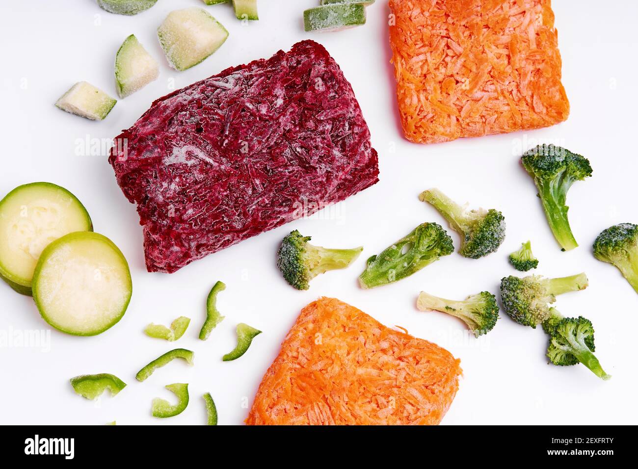 Handmade frozen semi-finished vegetable preparation. Chopped vegetables ...