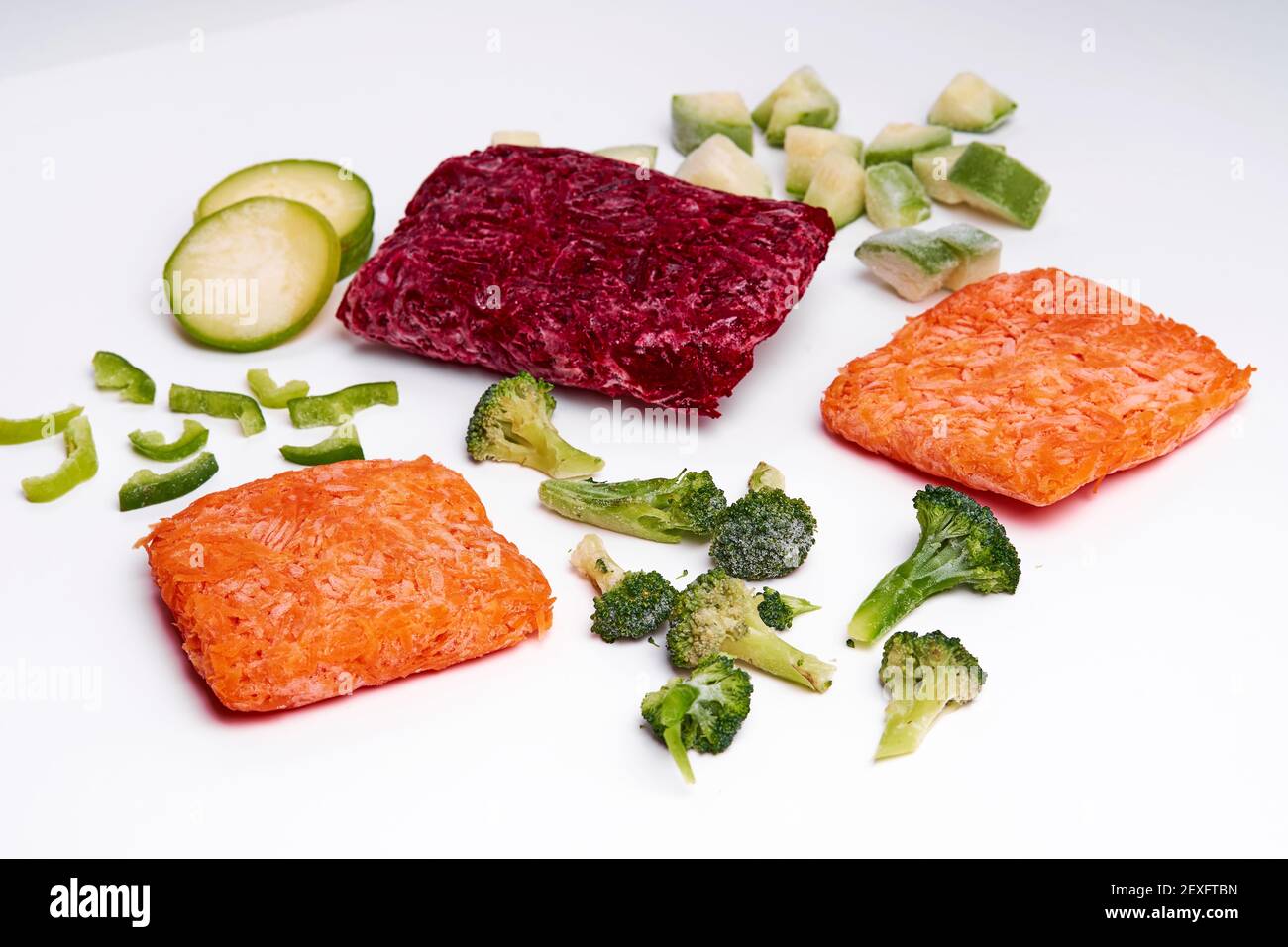 Handmade frozen semi-finished vegetable preparation. Chopped vegetables ...