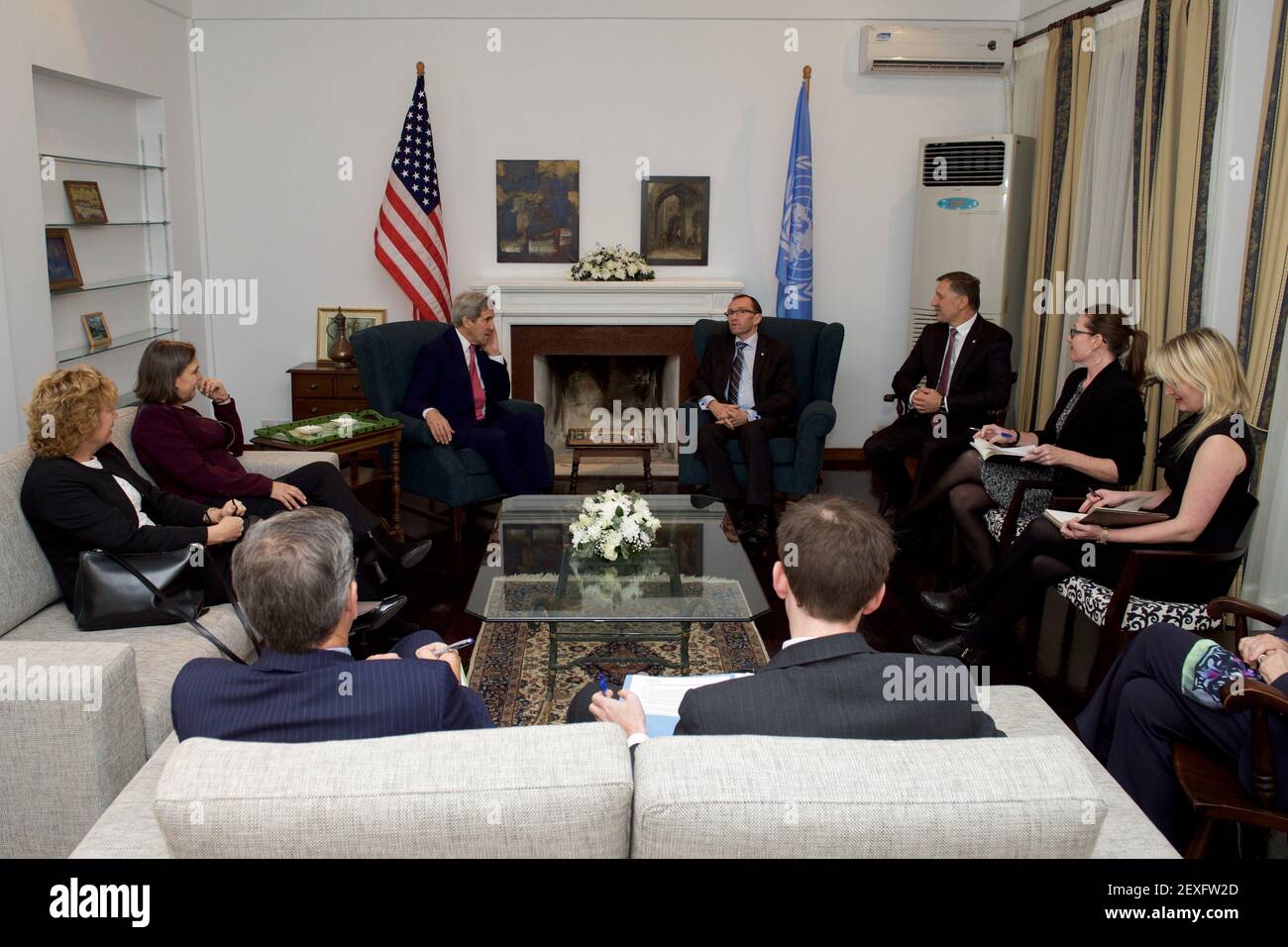 U.S. Secretary of State John Kerry and UN Special Adviser Espen Barth ...
