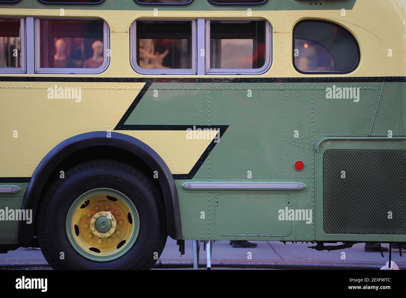 Exterior view of a vintage 1956 GM New York City Transit bus parked in ...