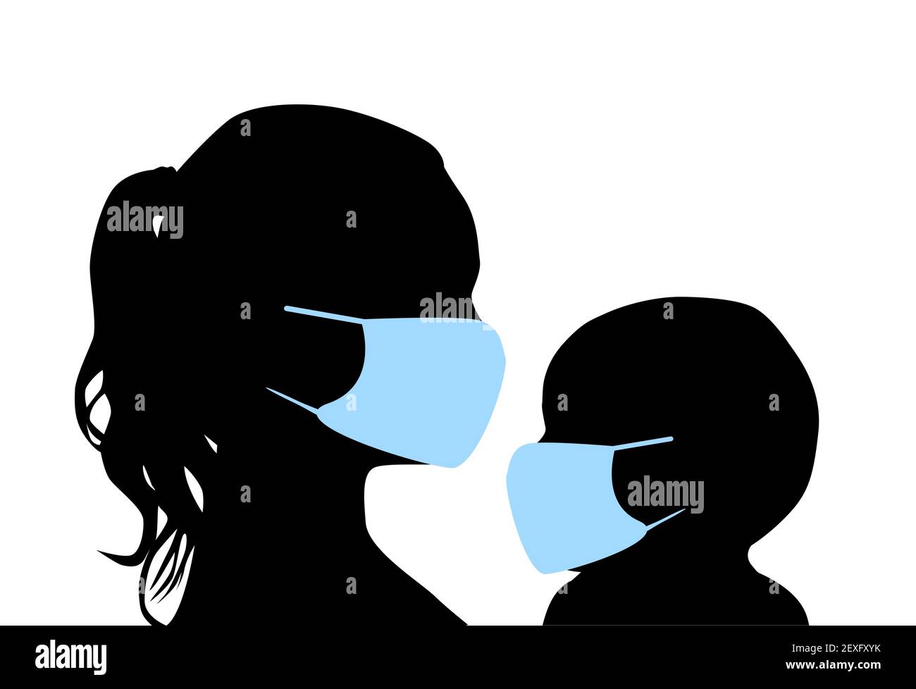 Mom with a baby wearing a medical mask. Vector illustration Stock ...