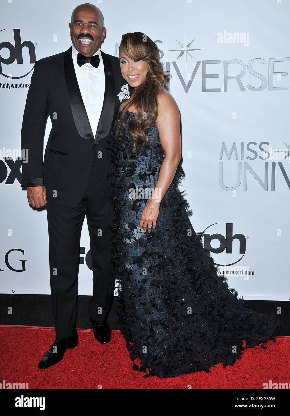 (L-R) Steve Harvey and Marjorie Bridges-Woods arrives at The 64th Annual Miss Universe Pageant ...