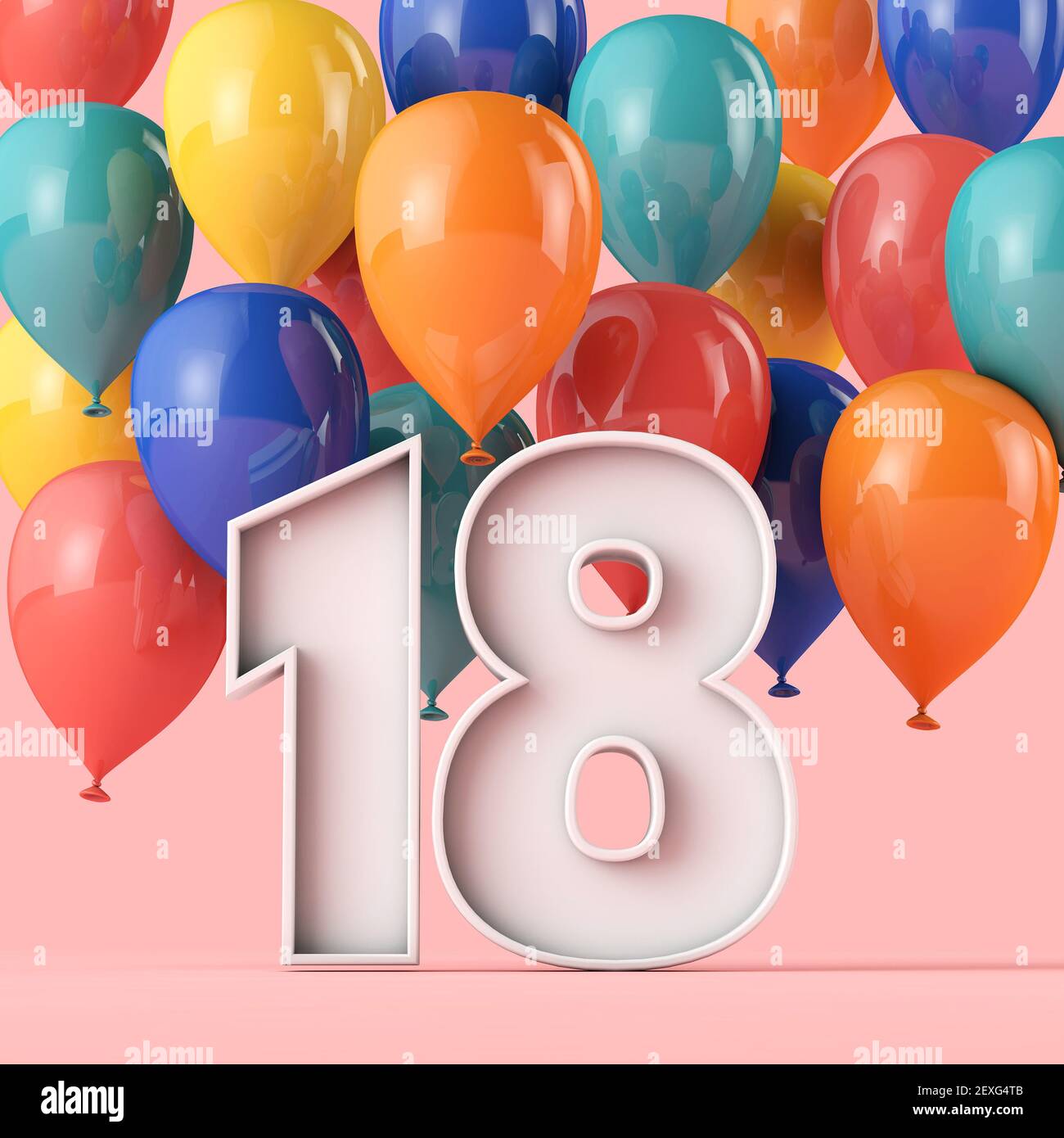Happy 18th birthday background with colourful balloons. 3D Rendering ...