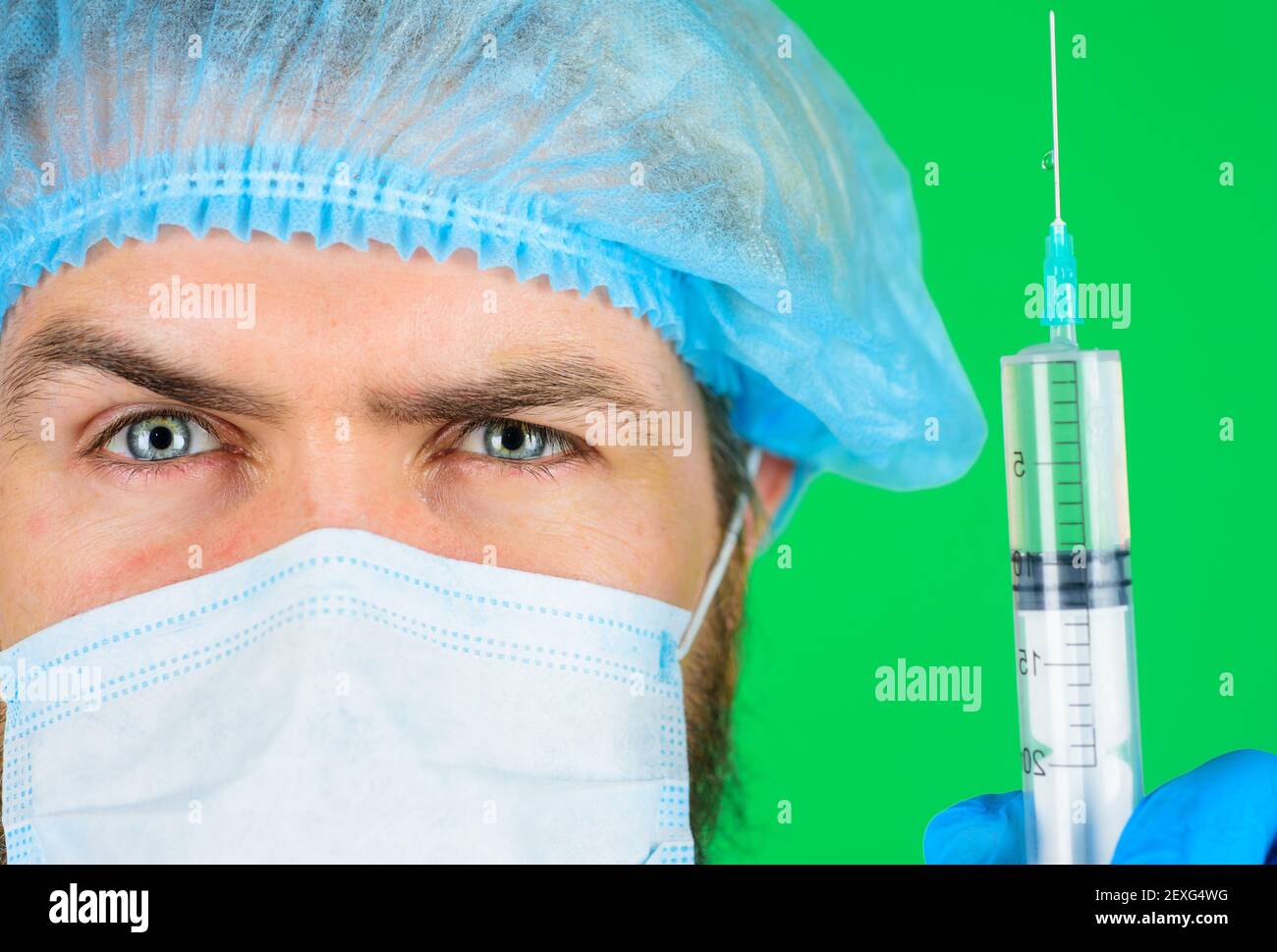 Syringe. Medicine. Vaccination for people. Injection. Doctor with ...