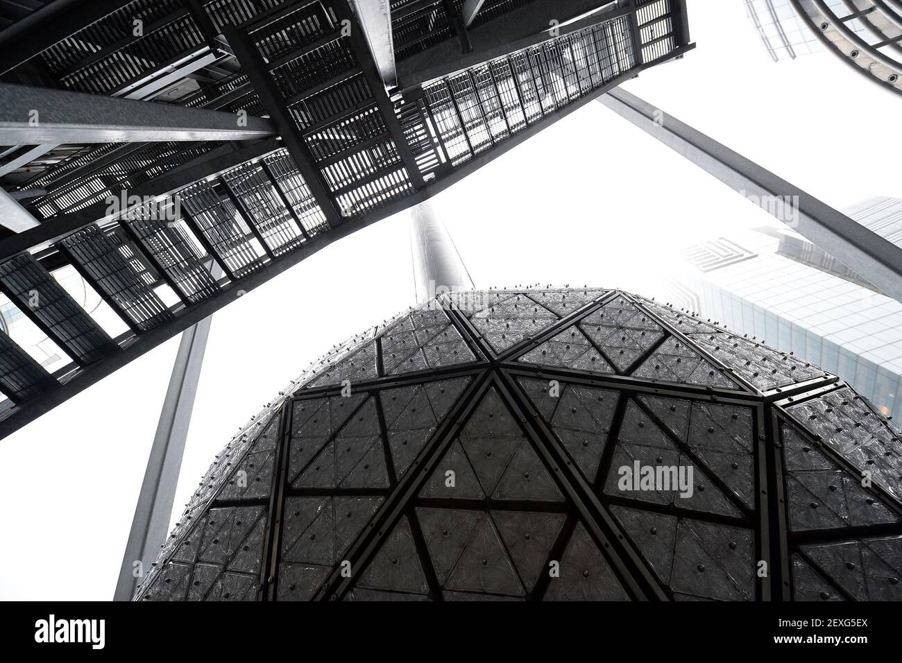View of the 12 foot diameter, 11875 lbs. geodesic sphere, covered in ...